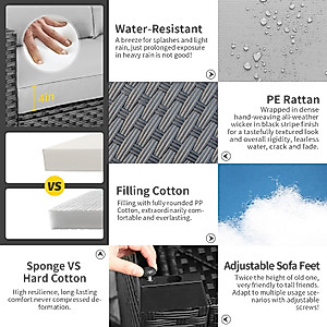 Rattaner Patio Furniture Sets 7 Pieces Outdoor Furniture Sectional Patio Couches Set Storage Table Non-slip Grey Cushions and Waterproof Covers