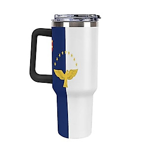 Azore U.S. Flags Insulated Tumblers with Handle Stainless Steel Coffee Mug Funny Travel Cup with Lid Straw 40oz