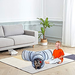 SunStyle Home Cat Tunnels for Indoor Cats 3 Way Play Toy Kitty Tunnel Peek Hole Toy with Ball for Cat Tube Fun for Rabbits Kittens and Dogs