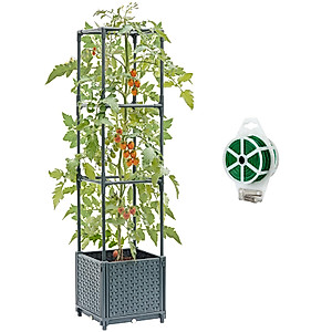 KOBAZ Raised Garden Bed with Tomato Planter Cage, Trellis Planter Boxes for Outdoor Patio Greenhouse Gardening Climbing Vegetables