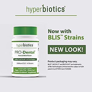 Hyperbiotics Pro Dental Probiotic with BLIS K12 and M18 | Premium Vegan Oral Probiotic for Teeth and Gums | Bad Breath Treatment for Adults | Sugar Free | Mint Chewable Tablet | 45 Count