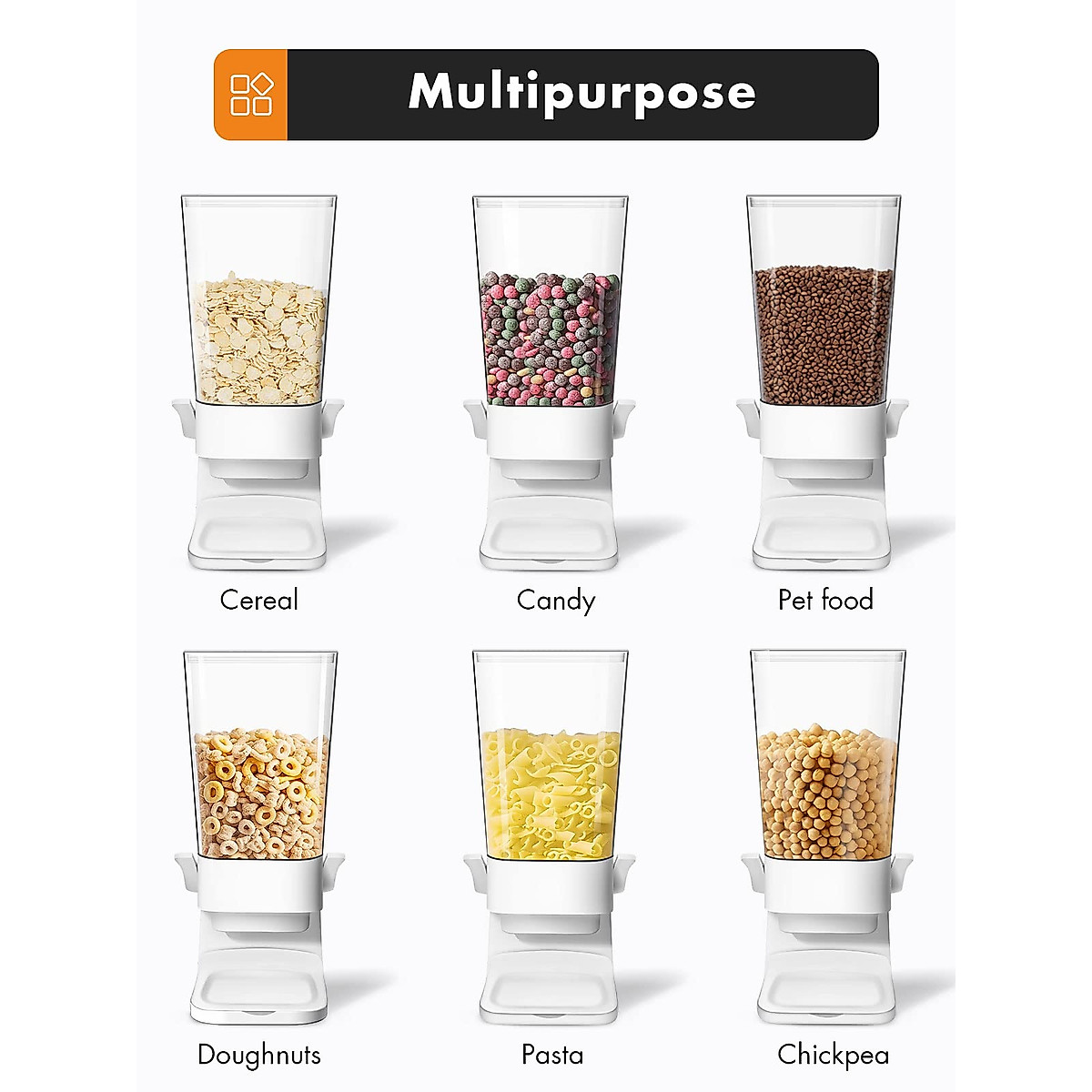 Conworld Cereal Dispenser, Cereal Containers Storage, Big Cereal Dispenser Countertop - Not Easy to Crush Food, Cereal Container For Pantry Organization And Storage (White, 2Pcs