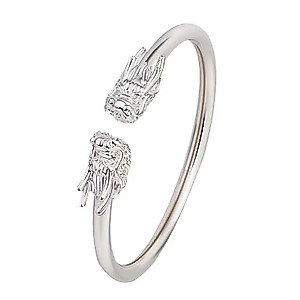 AdjustableSterling Silver Bangle Bracelet, Blue Diamond Bracelet，Sterling Silver Bracelet for Women,Women 925 Sterling Silver Bracelet Double Dragon's Head Cuff Bangle