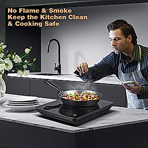 Sunmaki Induction Cooktop, Induction Hot Plate with LED Display, 1800W Countertop Burner Portable Black Crystal Glass Surface 10 Temperature 9 Power Setting &3H Timer for Cooking