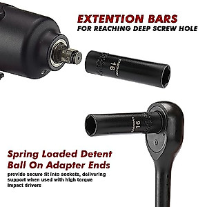 CASOMAN 1/2" Drive Master Impact Socket Set, 36 Piece Deep, Standard SAE (3/8" To 1-1/4") & Metric (10-32 mm) Sizes, Includes Extension Bar (3, 5, 10-inch), Adapters & Ratchet Handle, CR-V Steel