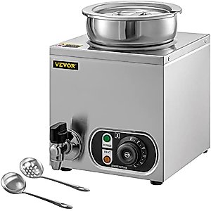 VEVOR 110V Commercial Food Warmer 4.2 Qt Capacity, 300W Electric Soup Warmer Adjustable Temp.32-185℉, Stainless Steel Countertop Soup Pot with Tap, Bain Marie Food Warmer for Cheese/Hot Dog/Rice