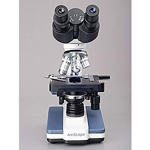 AmScope B120C-WM Siedentopf Binocular Compound Microscope, 40X-2500X Magnification, Brightfield, LED Illumination, Abbe Condenser, Double-Layer Mechanical Stage, Includes Book