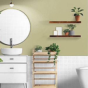 Thielsen - Rustic Floating Shelves, Bathroom Shelves, Home Decor Rustic Wood Shelves with Metal Bracket and Mounting Level, Wall Mounted Wood Shelves, Set of 2