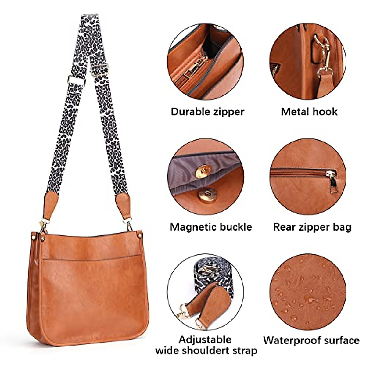 JQWSVE Crossbody Bags for Women Vegan Leather Crossbody Purse with Guitar Strap Designer Hobo Handbag Zipper Shoulder Bag