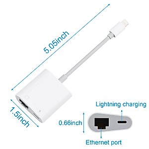 Lightning to Ethernet,2 in 1 Phone to OBD2,ENET Rj45 Cable ethernet Connector Tools to OBD Interface Cable Coding F-Series 10/100Mbps High Speed,Ethernet Adapter with Charge Port,Plug and Play[White]