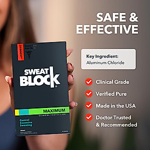 SweatBlock Max Clinical Antiperspirant for Men & Women | Armpit Anti Sweat Wipes for Excessive Sweating | Block Sweat for up to 7 days | 10 Wipes