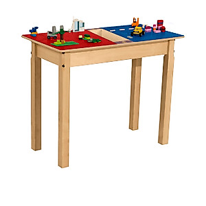 Contender Time-2-Play Kids Activity Play Table, Compatible with Lego Bricks, Extra Sturdy Birch Plywood, 35" W X 15.5" D, Red & Blue, 22" Legs for Ages 6-9