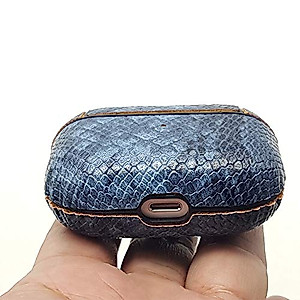 Seadream Snake Skin Pattern Shock Absorbent PC Texture PU Leather Skin with Keychain Compatible for AirPods Pro Case (Blue)