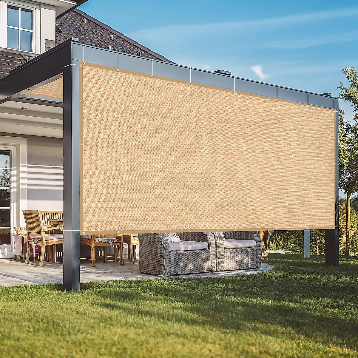 VICLLAX 90% Shade Fabric Sun Shade Cloth Privacy Screen with Reinforced Grommets for Outdoor Patio Garden Pergola Cover Canopy 6x8 FT, Wheat