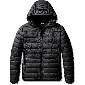 TSLA Men's Lightweight Packable Accent Puffer Jacket, Water-Resistant Winter Jackets, Hoodie Jacket Black, X-Large