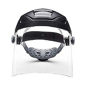 Jackson Safety F4XP Crown Face Shield, Ratcheting Safety Headgear, Clear Anti-Fog Polycarbonate Window for Grinding, Universal Pin Pattern, Black, 14262