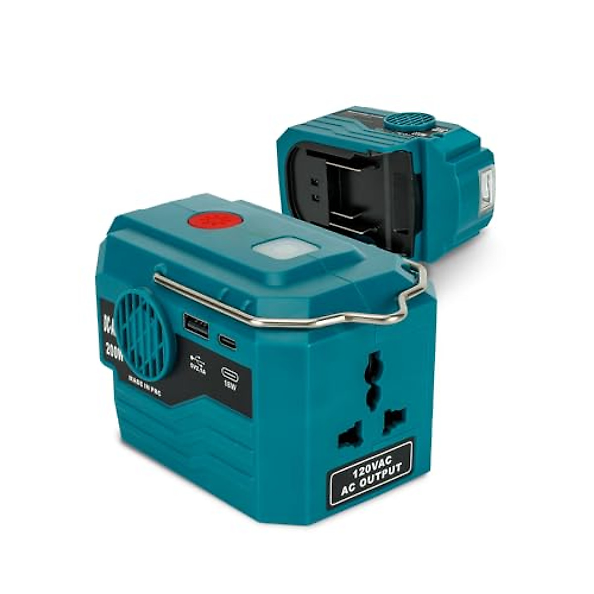 200W Power Inverter for Makita 18V Battery,DC 18V to AC 110-120V Portable Power Station with 1 USB Port, 1 USB-C Port,280lm LED Light for Outdoors Camping Travel Hunting Emergency(Tool Only)