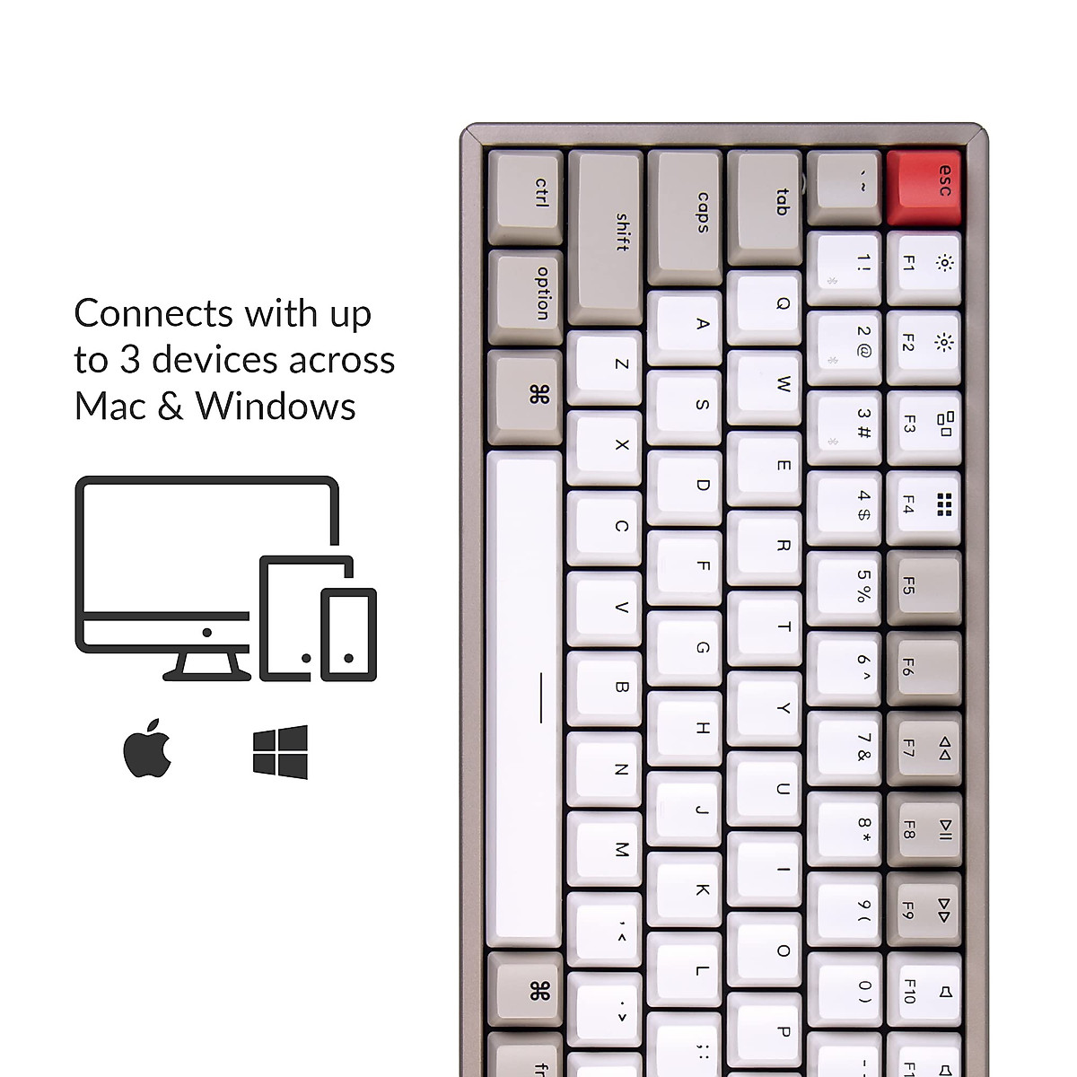 Keychron K2 75% Layout Bluetooth Wireless Mechanical Gaming Keyboard for Mac, Multitasking Type-C Wired 84 Keys Computer Keyboard for Windows with Keychron Mechanical Red Switch Aluminum Frame