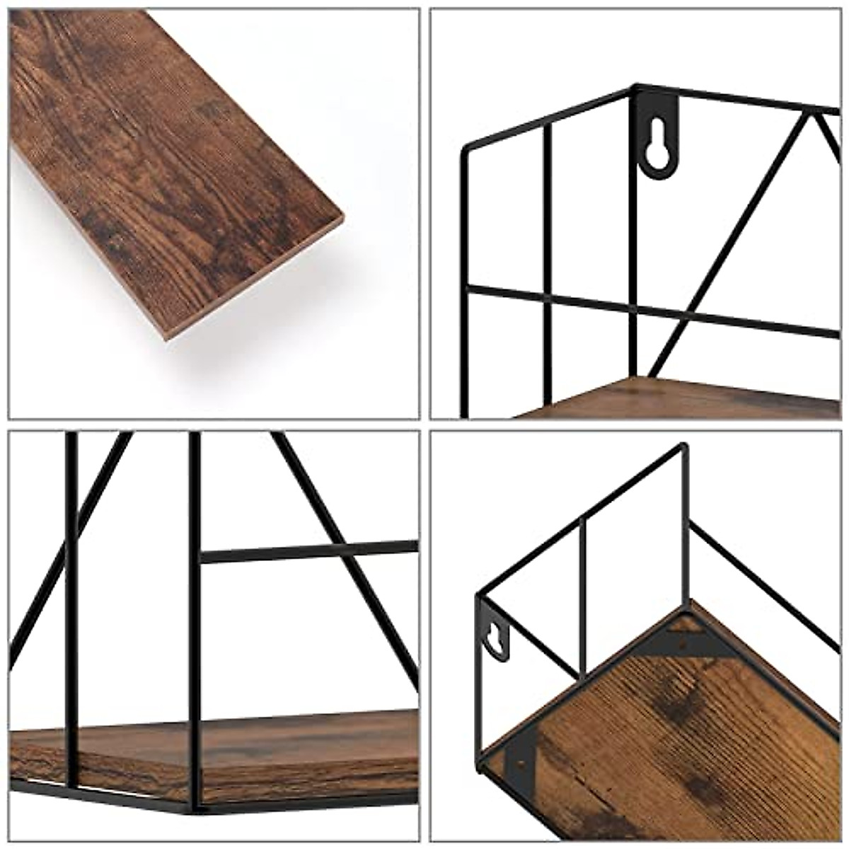 ZBEIVAN Floating Shelves Wall Mounted Set of 3, Wall Shelves with Metal Wire for Bathroom Bedroom Kitchen Living Room