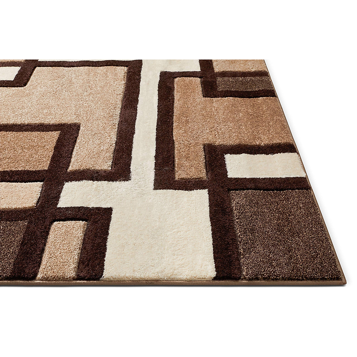 Well Woven Ruby Geometric 2x3 Mat Ivory & Beige Neutral Modern Contemporary Hand Carved Squares Design Perfect for Entryways & Small Spaces Plush Easy-Care Easy-to-Clean