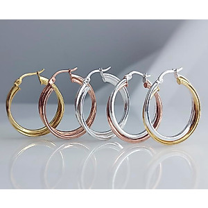 Hoops & Loops Yellow Gold Flash Sterling Silver Two-Tone Intertwining Square-Tube Polished Hoop Earrings, 20mm