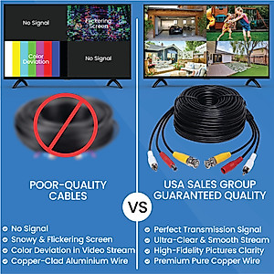 USA Sales Group 100ft HD Audio Video Power Security Camera Cable Copper for CCTV DVR Surveillance System, Wire RCA Cord Extension- Gift BNC Connectors- 30 m 3-in-1 Pre-Made All-in-One