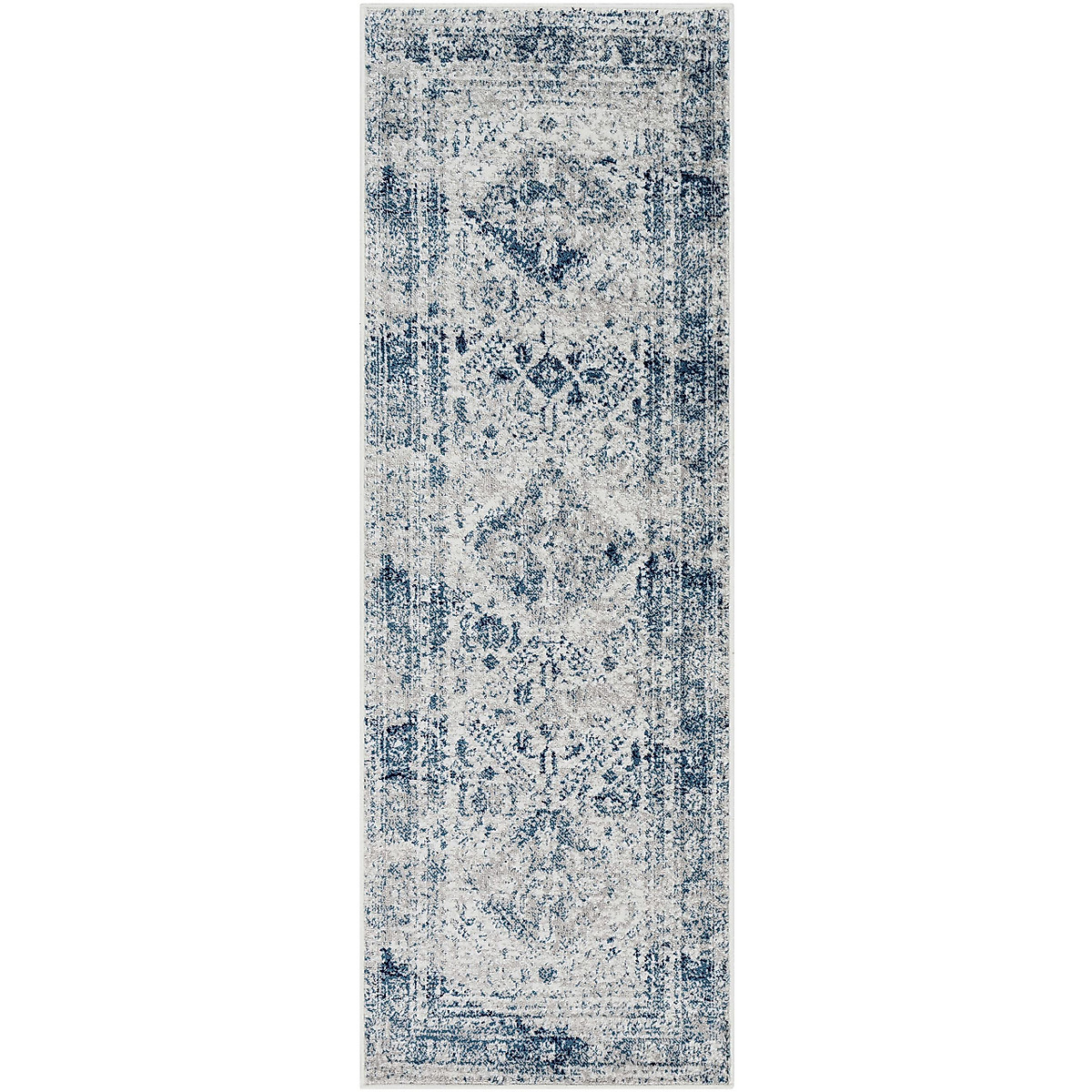 Hauteloom Inkom Hallway, Kitchen Runner Rug - Traditional Bohemian Medallion Carpet - Gray, Blue, Denim - 2'7" x 12'