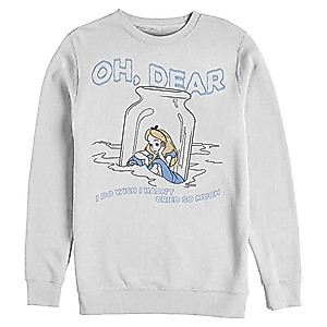 Disney Men's Alice in Wonderland Dear Tears Pullover Crew Fleece, White, Medium