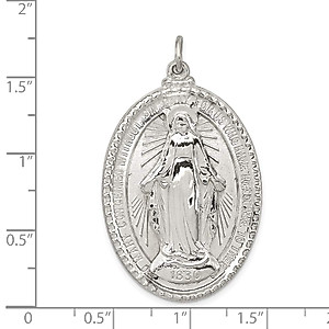 Solid 925 Sterling Silver Virgin Mary Pray for Us Charm Miracle Medal Mary Pendant Charm Medal - 43mm x 26mm