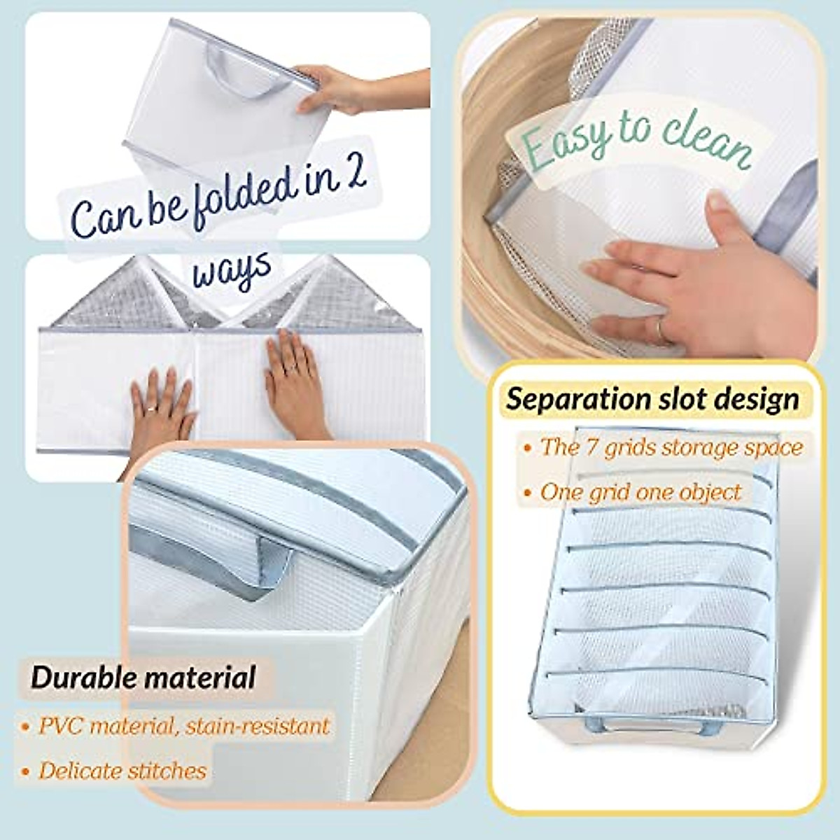 7 Grids Wardrobe Clothes Organizer, 2 Pcs Foldable Thin Jeans Drawer Organizers for Folded Clothes, Clothes Storage Organizer, Closet Drawer Storage Box Mesh for Pants, Shirt, Skirt, Leggings