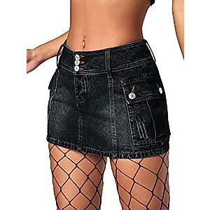 Floerns Women's Casual Low Waist Straight Cargo Mini Denim Skirt Black Ink M