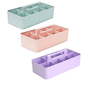 Enjoy Organizer -Large Portable Caddy, DIY Dividers, 8 Compartments, School Office Supplies Home Business Organizer,Portable Basket with Handle Made in USA (3 PACK, Mint/Pink/Lavender)