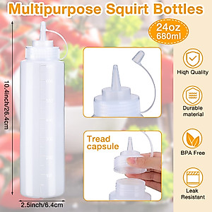 24 Pcs 24 oz Plastic Condiment Squeeze Bottles Squeeze Leak Proof Multipurpose Squirt Bottles with Twist Top Cap for Sauces Ketchup BBQ Syrup Dressings Paint Grilling Crafts Olive Oil Arts, Clear