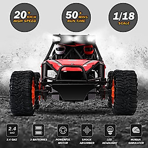 TAFULOR RC Cars for Boys Age 8-12, 1:20 Remote Control Car with LED Headlight, 2.4 GHZ Aluminium Alloy Off Road RC Car with Two Rechargeable Batteries Christams Gifts for Boy Birthday