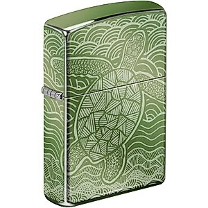 John Smith Gumbula Indigenous Australian Turtle Artwork - Engraved Full Wrap High Polish Green/Chameleon Zippo Lighter
