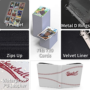 Rayvol Baseball Card Binder for Trading Cards, 9 Pocket Card Binder Fit 720 Cards Includes 40 Pages, 3 D-Ring Album for TCG Collection Storage