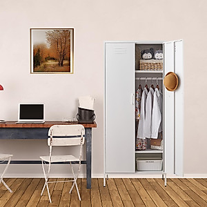 iCHENGGD Metal Wardrobe Cabinet with Doors and 2 Adjustable Shelves,Metal Armoire Wardrobe Closet with Hanging Rod, Tall Bedroom Armoires Storage Cabinet(72.8" H Closet Cabinet)