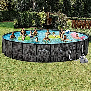 Summer Waves P4A024521 24ft x 52in Elite Round Above Ground Frame Outdoor Swimming Pool Set w/Sand Filter Pump, Pool Cover, Ladder, & Maintenance Kit