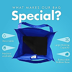 Simply Green Solutions - Reusable Grocery Bags, Wide Tote Bags with 20-Inch Reinforced Handle, Shopping Bags for Groceries, Reusable Gift Bags with Handles, 13 x 15 x 10, Pack of 10, Royal Blue