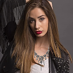 FLD Halloween Women's Antique Silver Multi layered Pirate Skull Tassel Charm Necklace Collar and Fashion Jewelry Skull Bracelet Collar Women's Terror Necklace