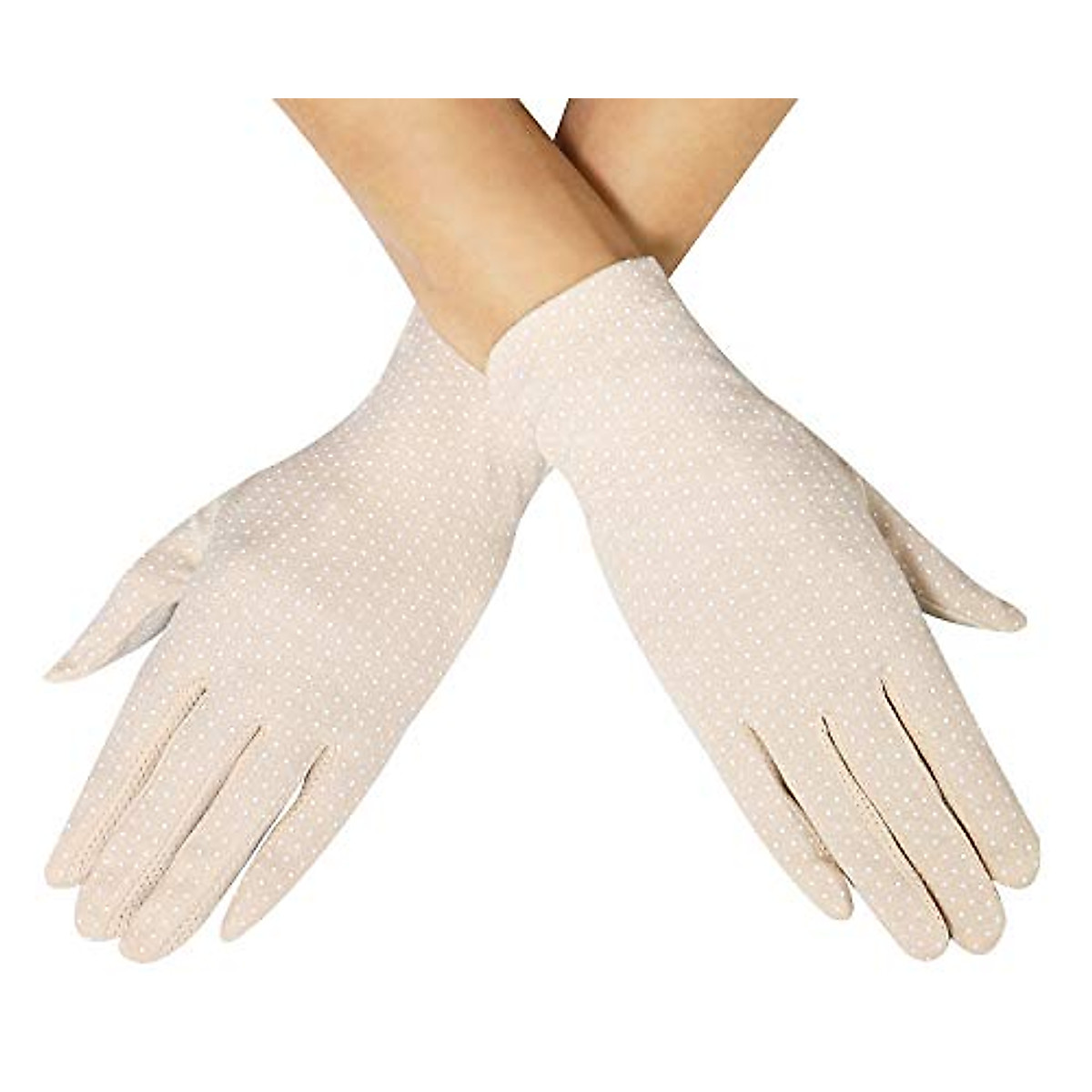 Lovful Womens Sunscreen Gloves UV Sun Lightweight Cotton Touch Screen Driving Gloves,Beige