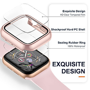 Charlam Compatible with Apple Watch Case 40mm iWatch SE Series 6 5 4 with Screen Protector, Full Protective Waterproof Bumper Cases Touch Sensitive Clear Film Screen Cover, Black/Clear/Rose Gold, 40mm