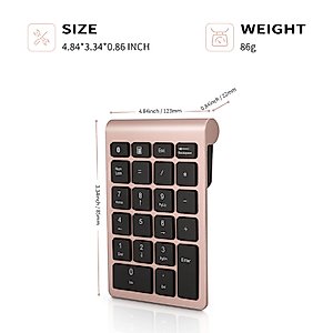 Jopwkuin Bluetooth Number Pad, 22 Keys Number Keypad with Shortcut Key, 10Keys Portable Financial Accounting Number Pad, Bluetooth 5.0 Numeric Keyboard for Laptop, PC, Desktop, Pad(Rose