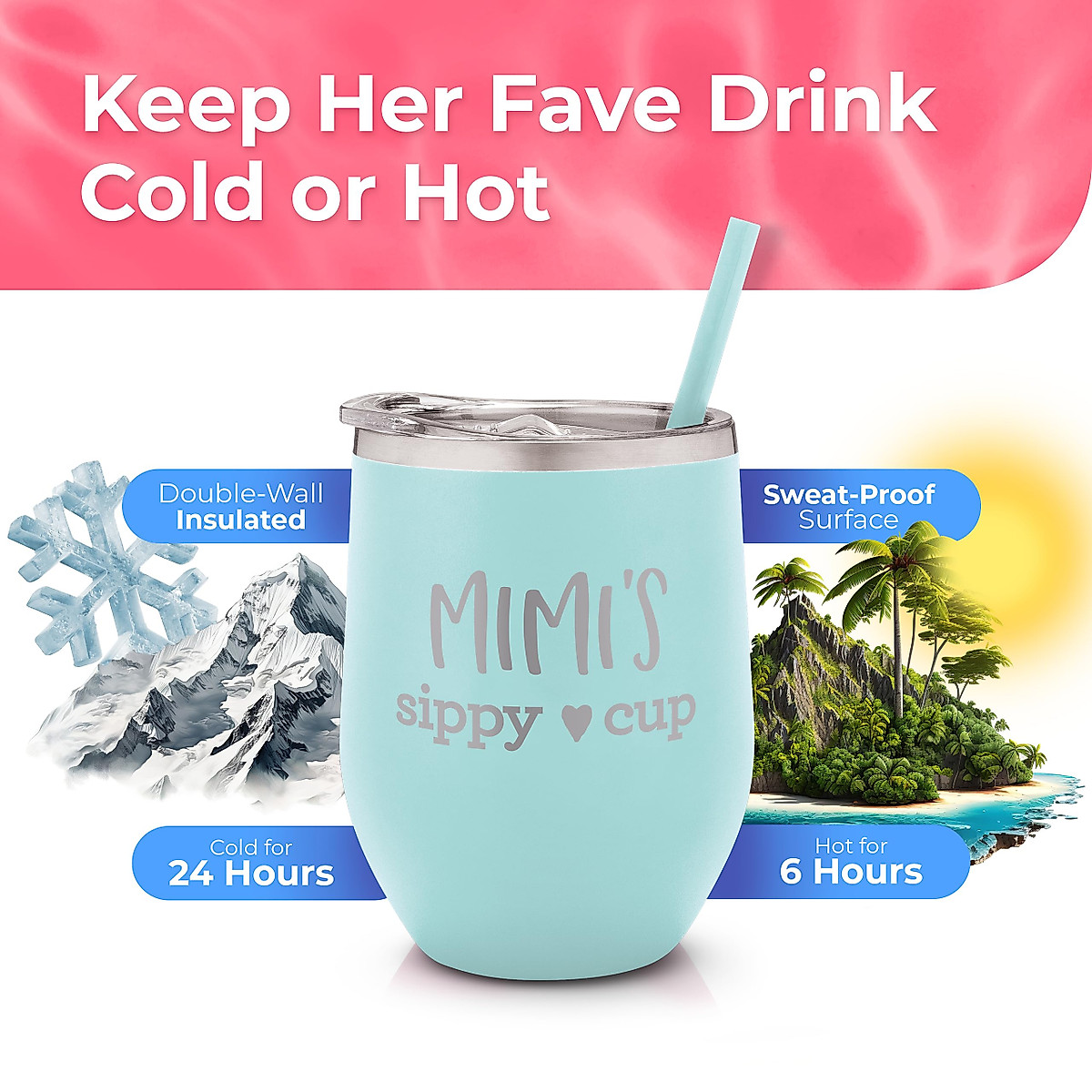Mimi's Sippy Cup Insulated Wine Tumbler - New Mimi - Mother's Day Tumbler with Straw - Adult Sippy Cup Mommy Juice, Mama Cup Gift - Wine Tumbler for Mimi - Mom Juice Tumbler - Wine Sippy Cup