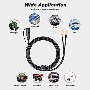 Kewig Motorcycle Solar SAE Quick Disconnect Extension Cable Adapter - 6FT SAE to O Ring Terminal Harness Quick Disconnect with 10A Fuse 2 Pin Plugs for Tractor, Motorcycle, Trucks, Cars, RV (1pcs)