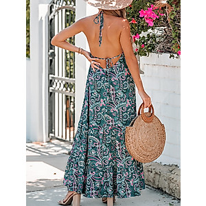 CUPSHE Women's Floral Paisley Print Halter Dress Mixi Dress Sleeveless Summer Dress