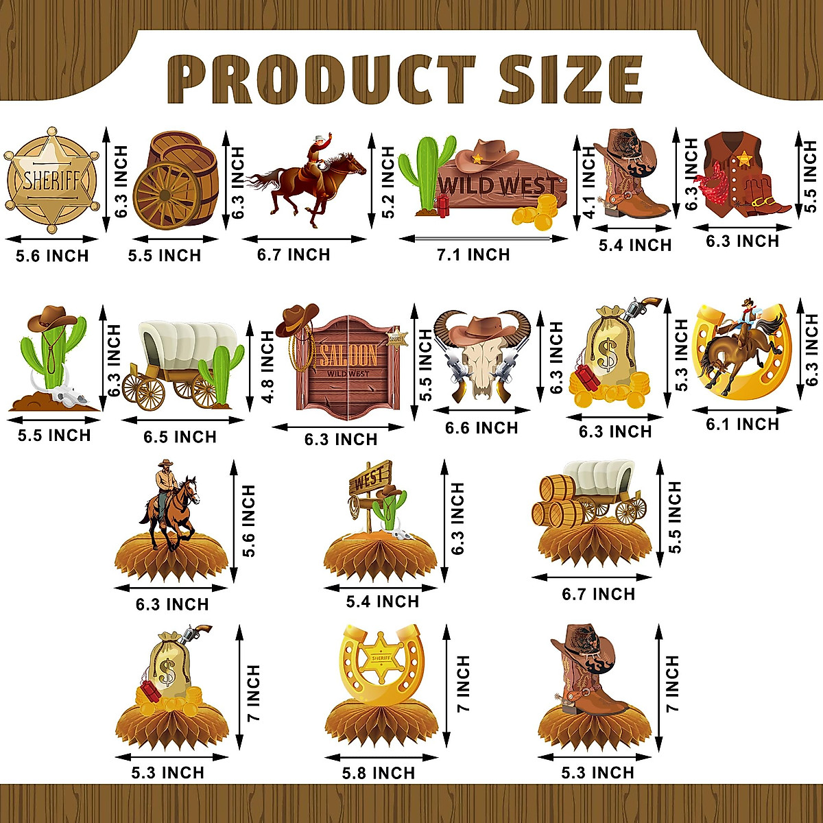 Western Cowboy Party Decorations Western Banner Wild West Hanging Swirls Cowboy Honeycomb Centerpieces for Cowboy Theme Birthday Baby Shower Party Supplies