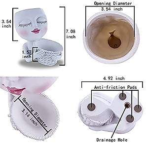 CLEECOO Face Planter Pots Head Double Flower Pots in One for Indoor and Outdoor with Drainage Hole(Large Size) (White)