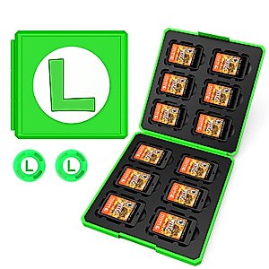 UFOPETIE 12 in 1 Games Card Case for Nintendo Switch Game Card,Compatible with Nintendo Switch Case Mario Theme,Game Case for Mario Cards,for Mario Switch Accessories-Mario Green L-Thumb Grip 2PCS