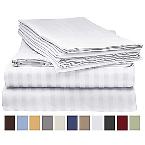 Cotton Home Depot Twin Collection Bed Sheet Set 30 Inch Deep Pocket 4-Piece Bedding Set - Wrinkle, Stain, Fade Resistant - White